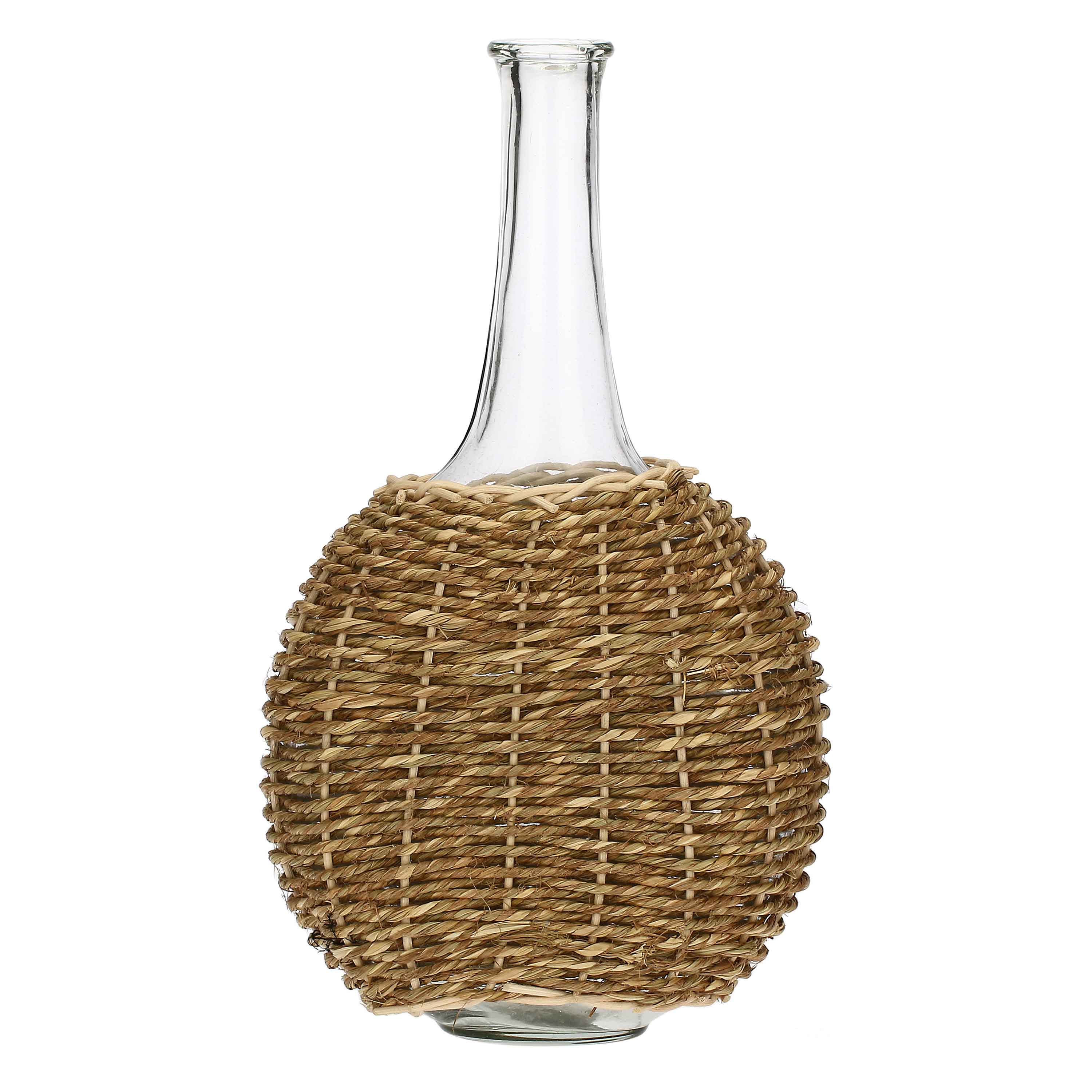 Tall Flask, Whistle-for-Flasks - Glass and Rope, 17x17x19h cm – Thun Casa