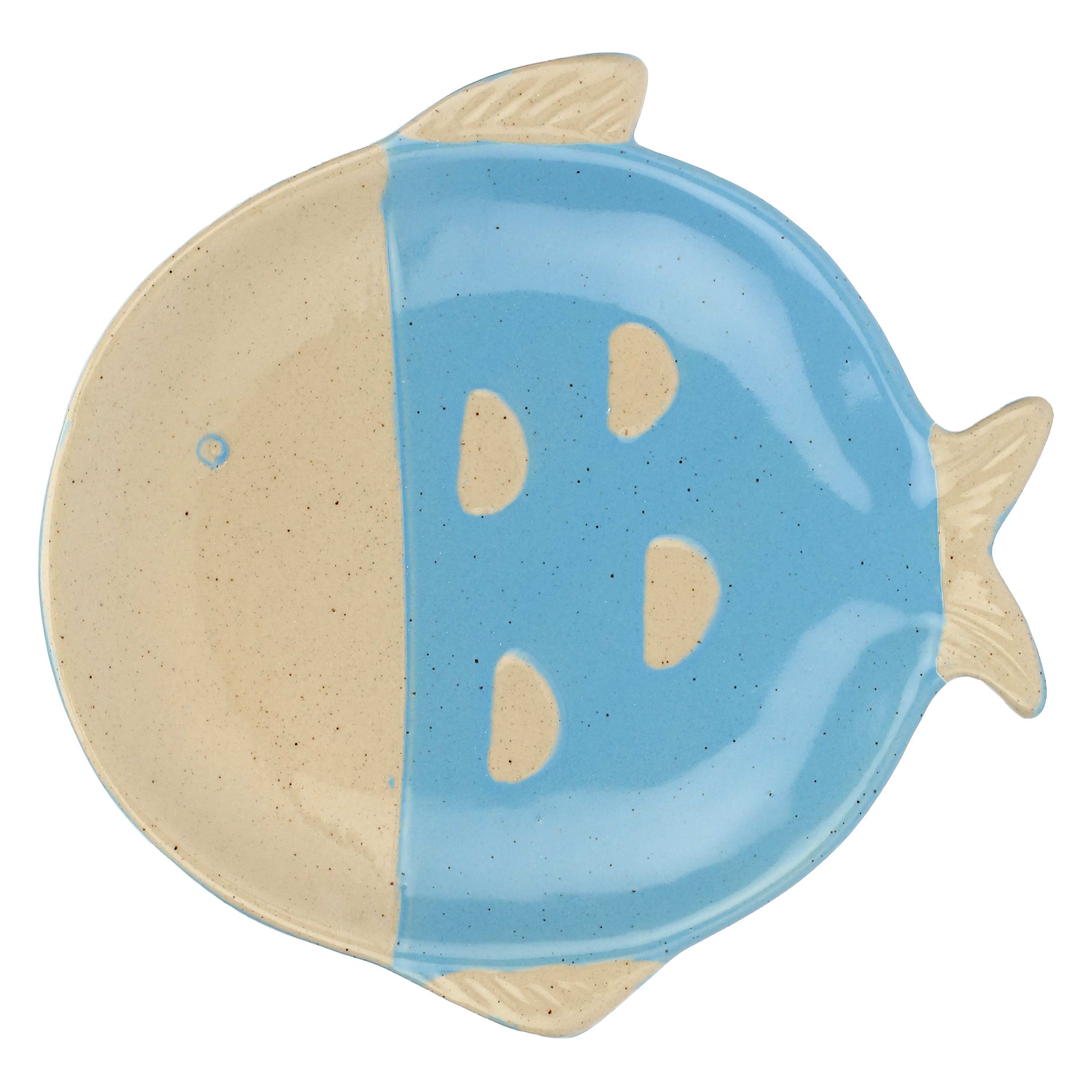Set of 4, Round Blue Fish Plate, Logicopelagico - Stoneware, 15.5x7x14 ...