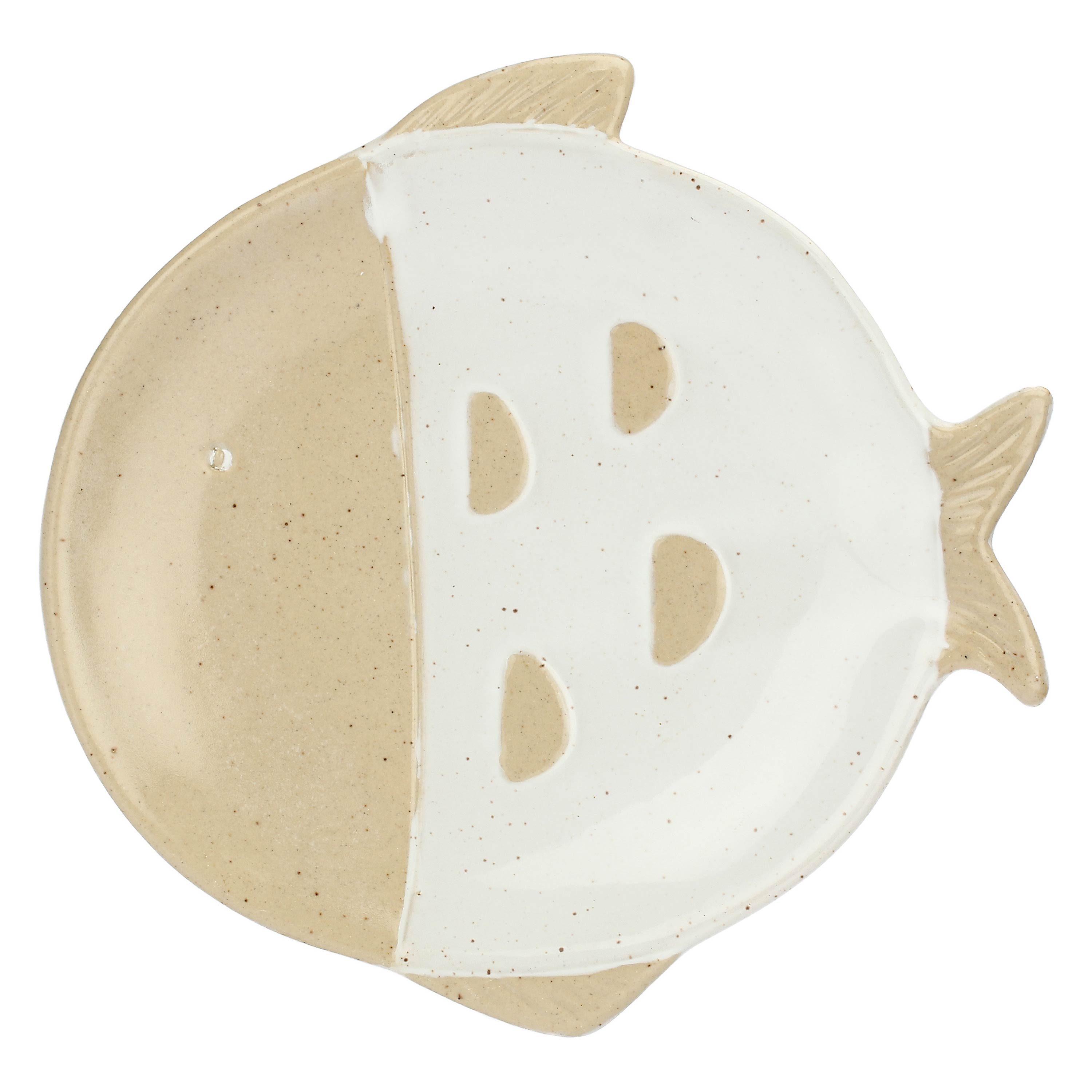 Set of 4, Round White Fish Plate, Logicopelagico - Stoneware, 15.5x7x1 ...