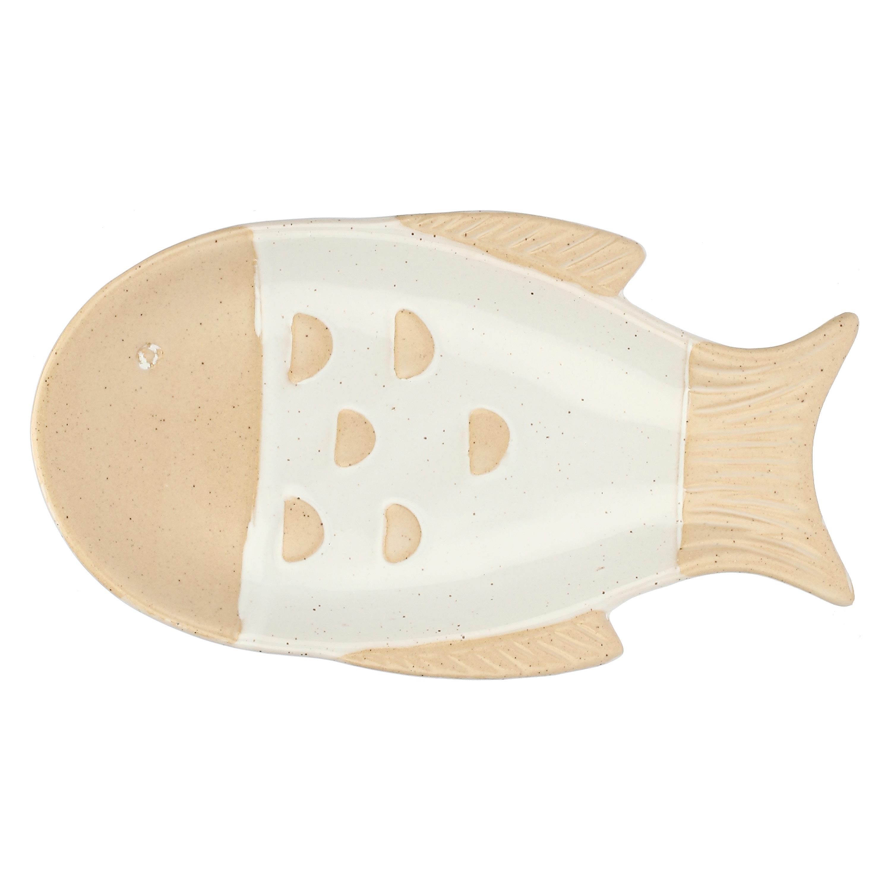 Set of 4, Long White Fish Plate, Logicopelagico - Stoneware, 15.5x7x14 ...