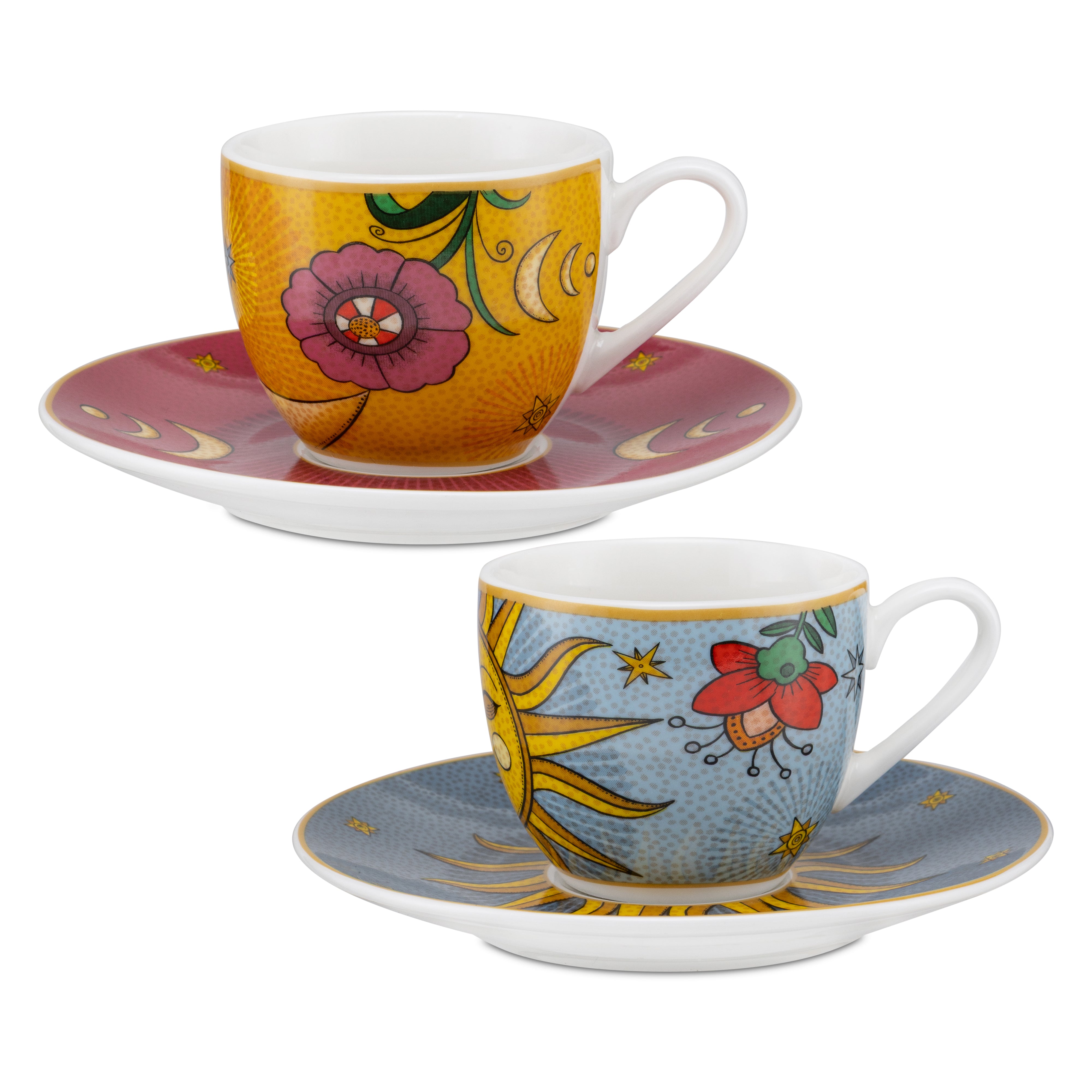 Set of 2 Sun and Moon Cups with Saucers, Mirabilia - Porcelain, 90 ml ...